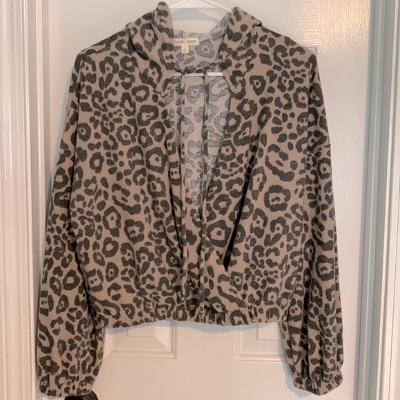 Moa Moa | Tops | L Animal Print Crop Hooded Top | Poshmark